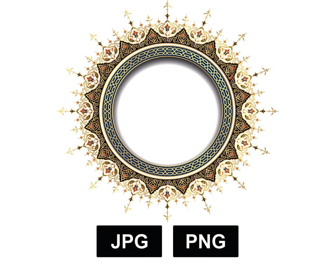 Islamic Gold Floral Circle Frame. Jpeg, Png. Instant Digital Download ...