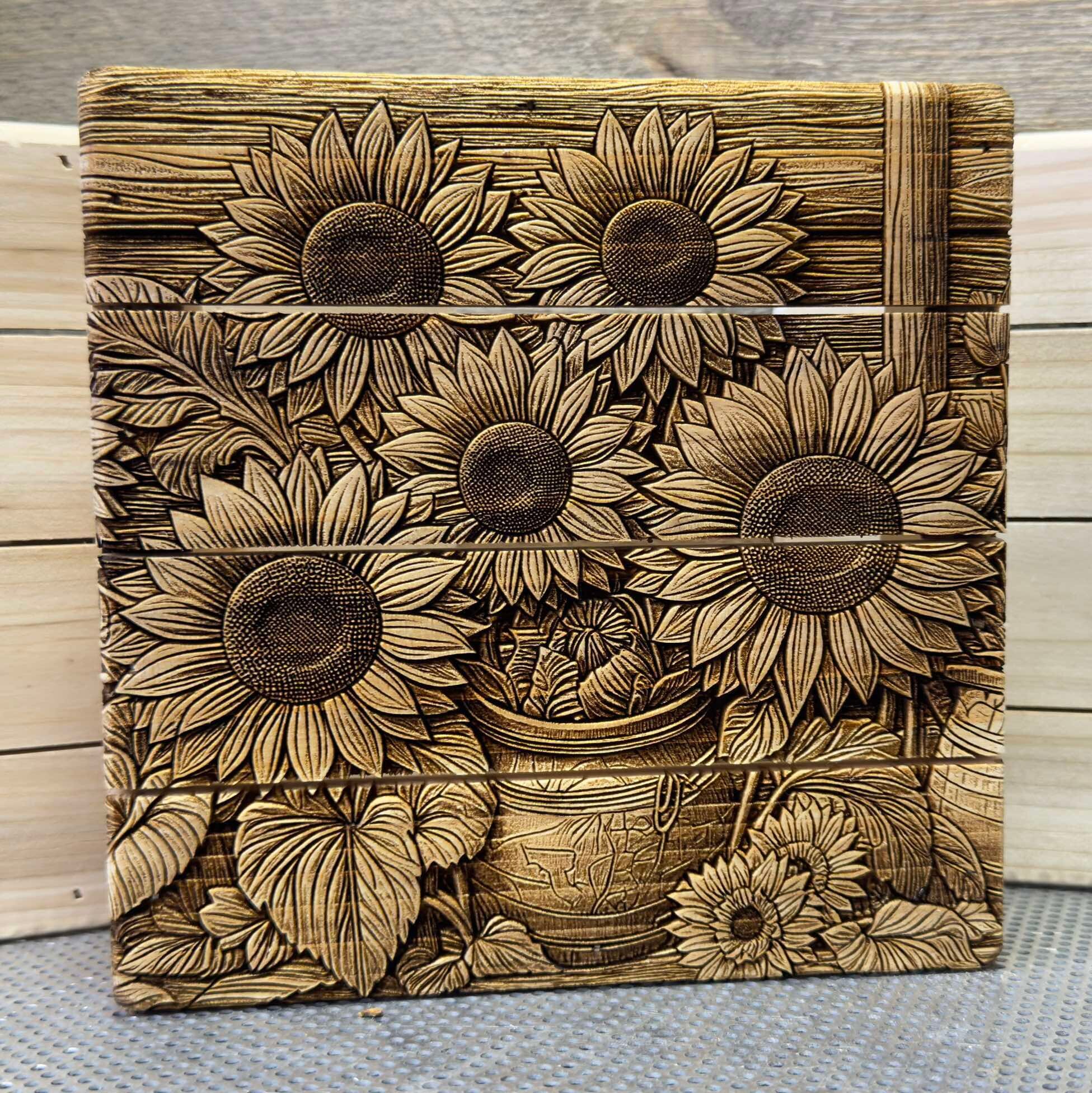 Sunflower Vase Laser Engrave 3D Illusion File for Engraving / Design ...