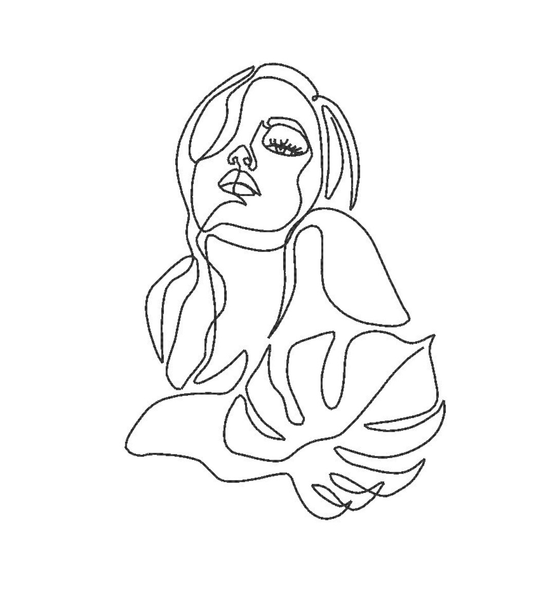 One Line Embroidery Design for Machine ,woman Face Embroidery Design,4 ...