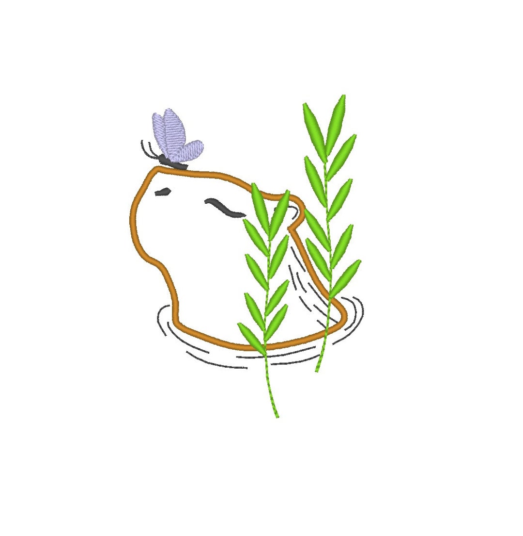 Simple Capybara Embroidery Design With Butterfly and Plants,3 Size. - Etsy