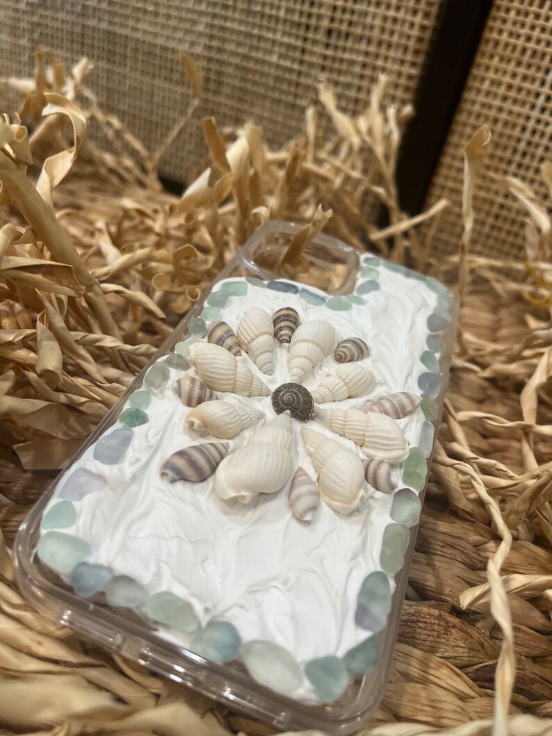 Memor Decoden Seashell and Sea Glass Handmade Phone Case Coastal Themed ...
