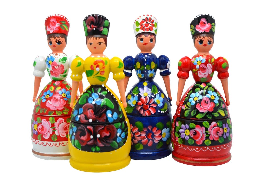 Hungarian Folk Art Spice Boxes & Pepper Grinder – Hand-painted Wooden ...