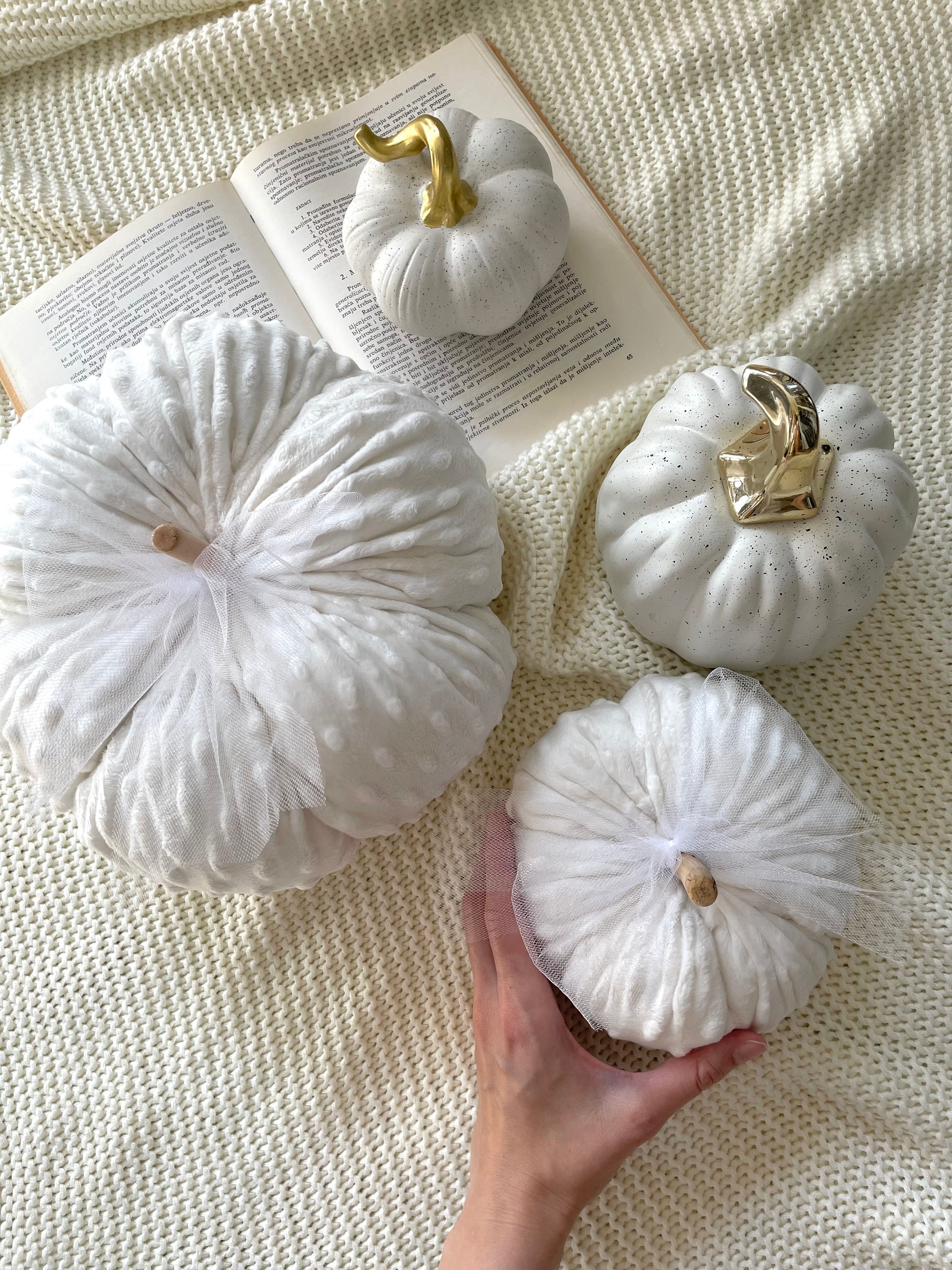 Hello Fall Fabric White Pumpkins Tulle Bows Farmhouse Decor. Rustic ...