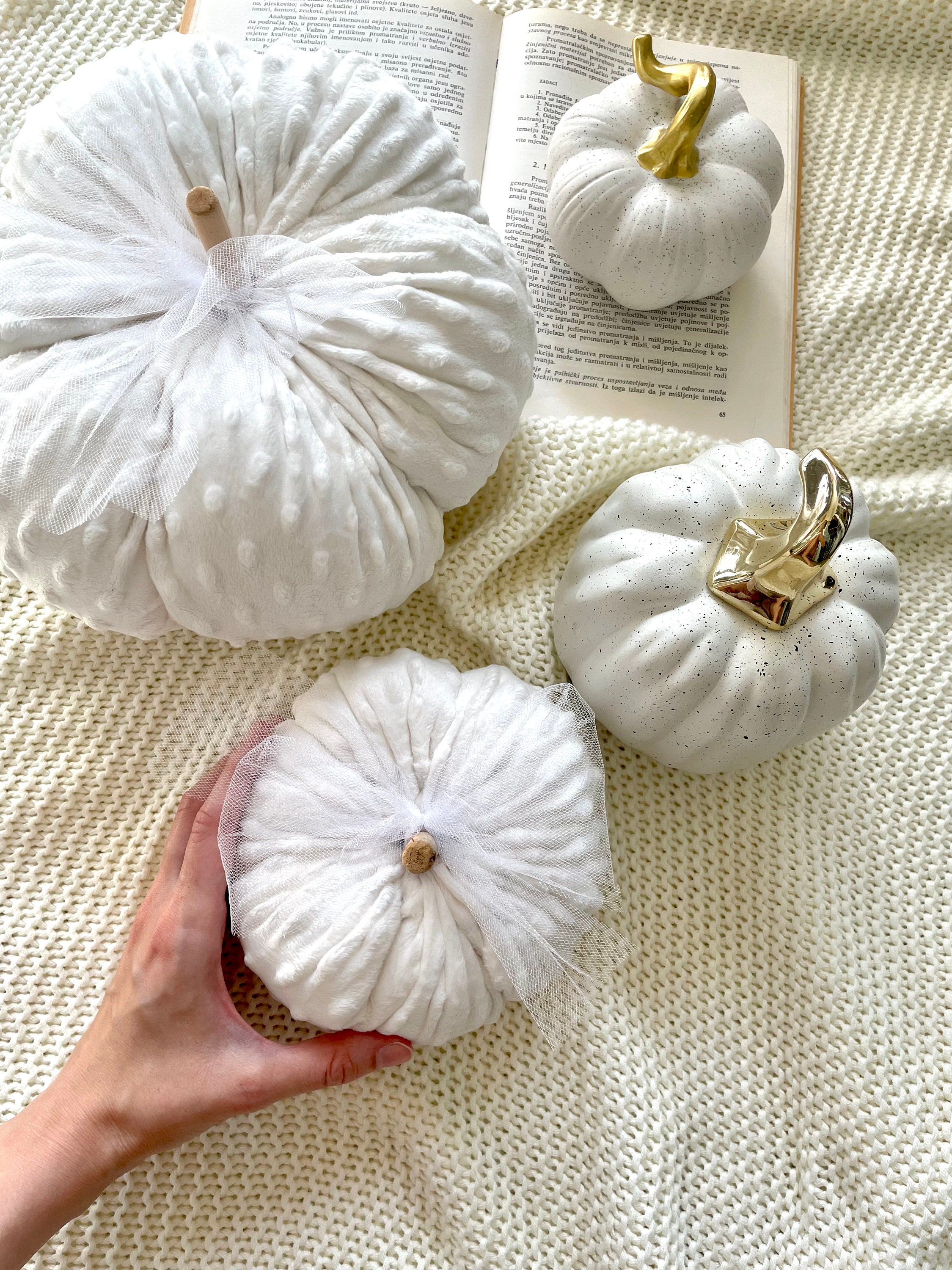 Hello Fall Fabric White Pumpkins Tulle Bows Farmhouse Decor. Rustic ...