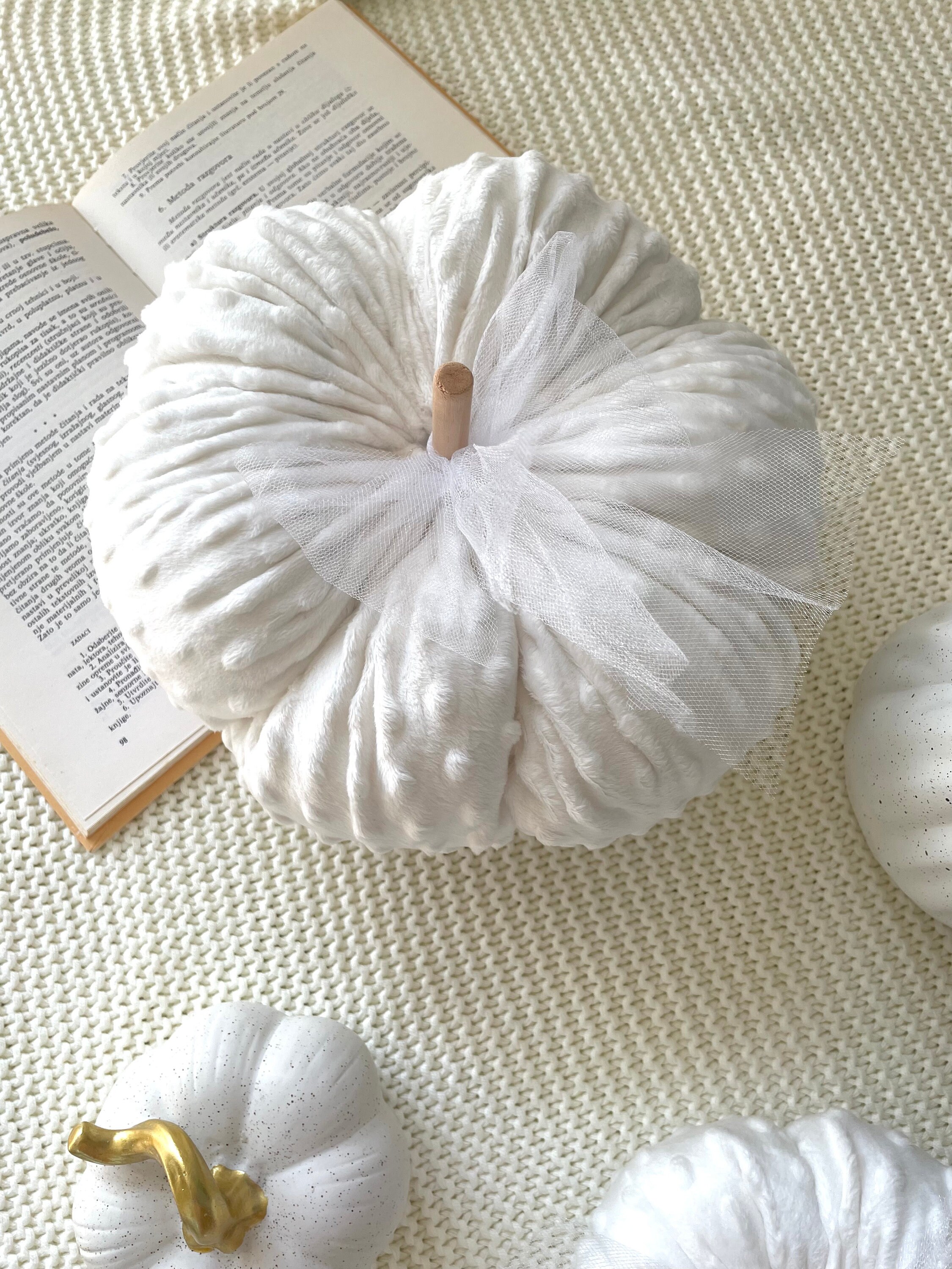 Hello Fall Fabric White Pumpkins Tulle Bows Farmhouse Decor. Rustic ...