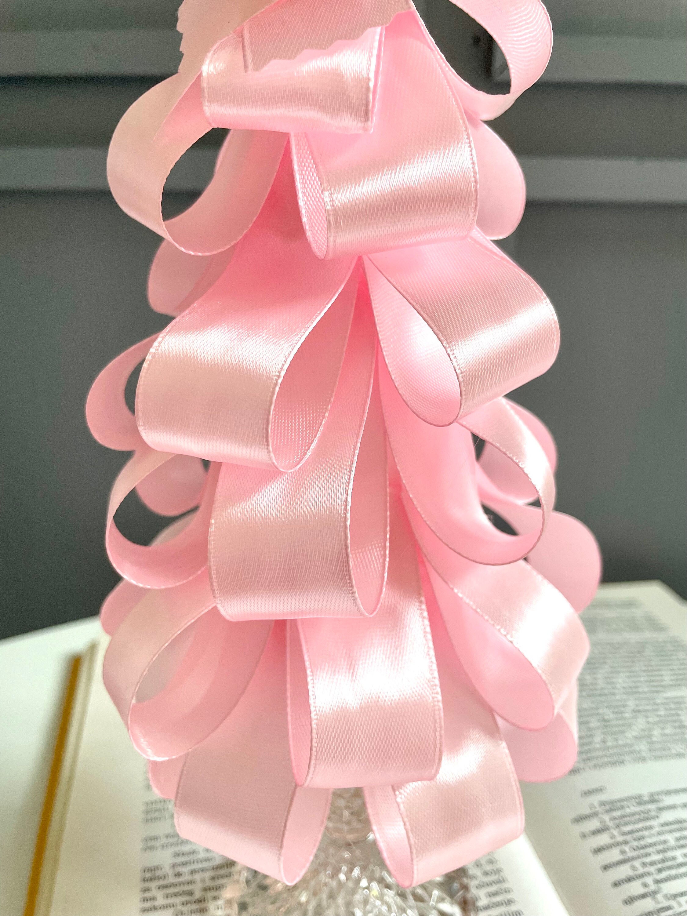 Baby Pink Satin Ribbons Crystal Christmas Tree Decoration. Pastel Blush ...