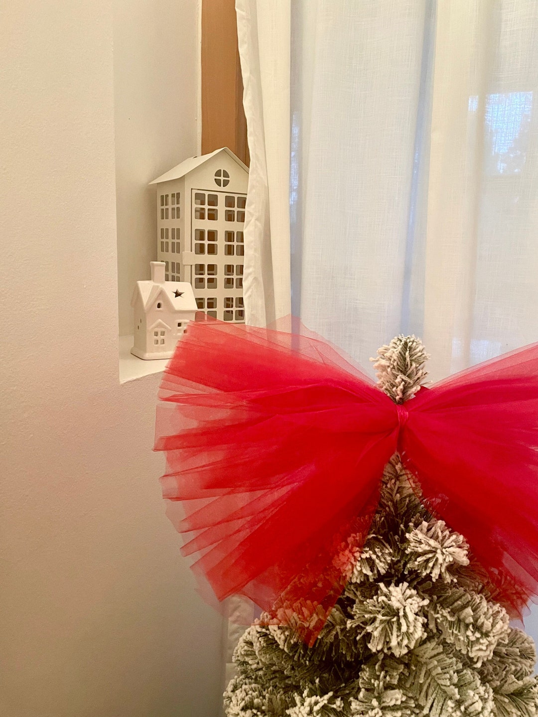 Christmas Tree Topper Tulle Bow. Xmas Bright Red Big Bow - Etsy