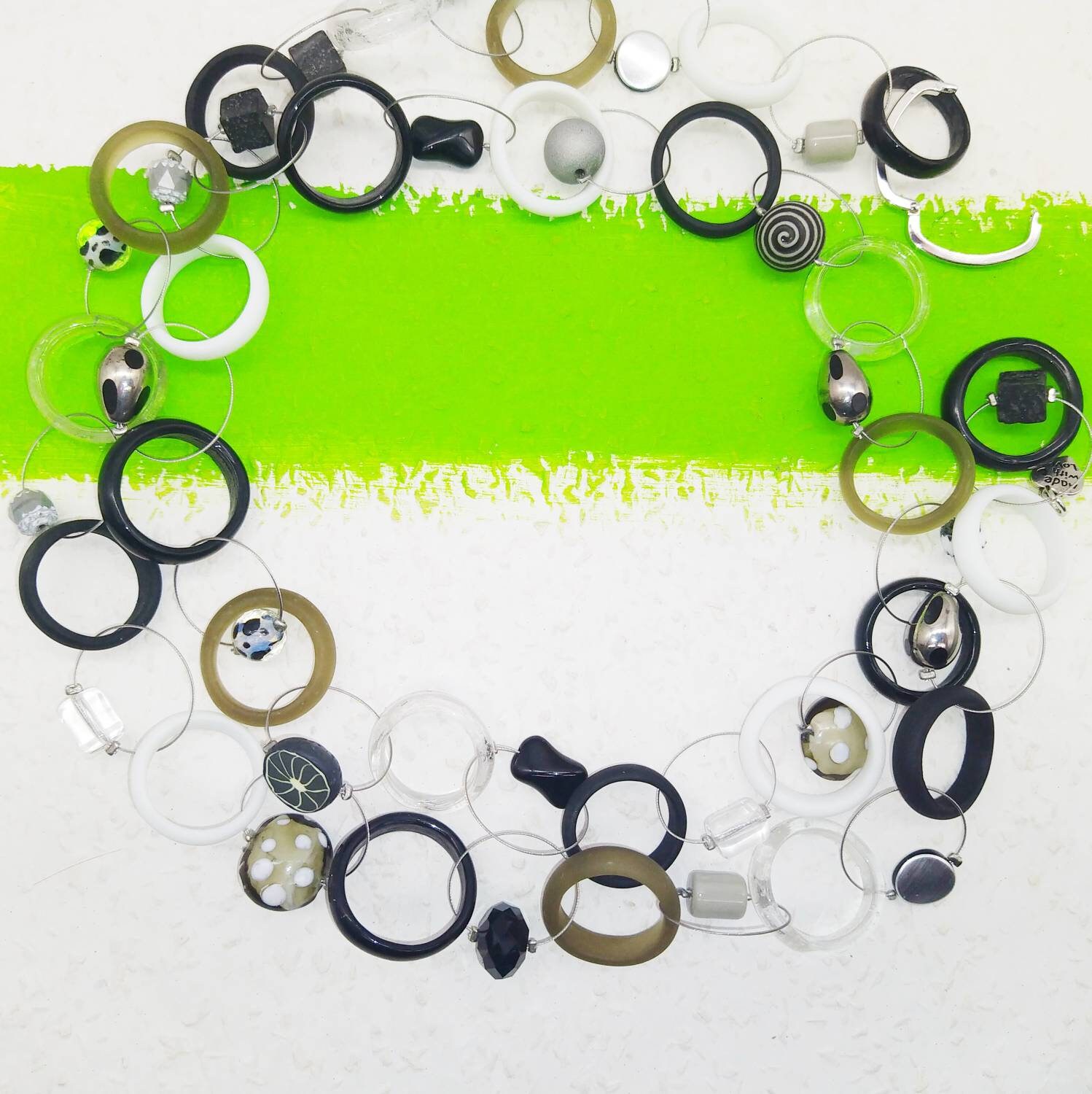 Variable Chain of Glass and Wire Rings in Black White Grey - Etsy UK