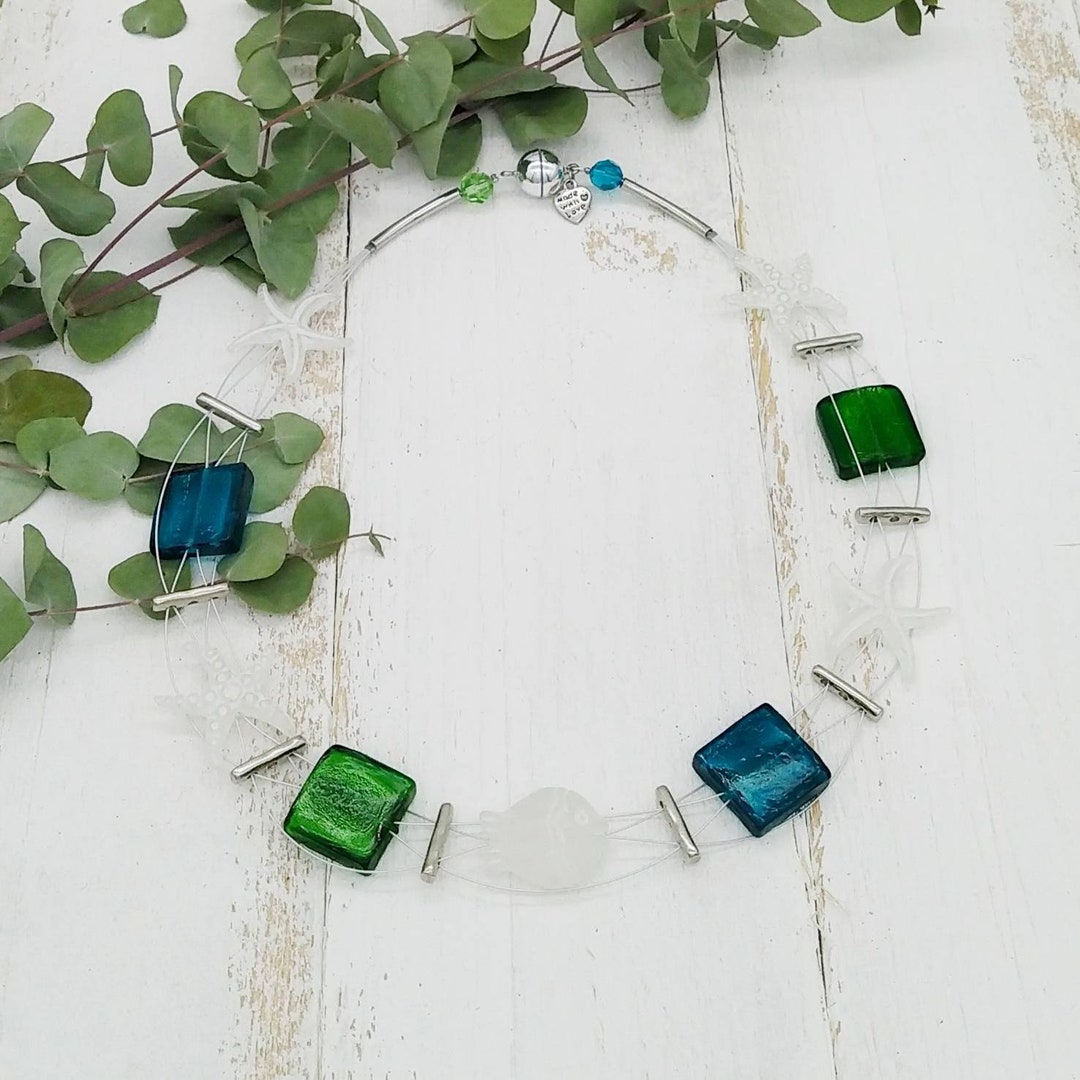 Noble Chain With Glass Squares, Fish and Starfish - Etsy