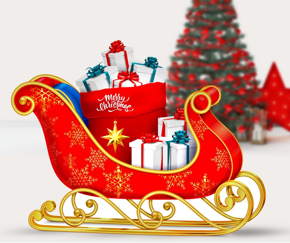 Santa Sleigh Cutout, Red Sleigh, Sleigh for Home Decor, Christmas ...