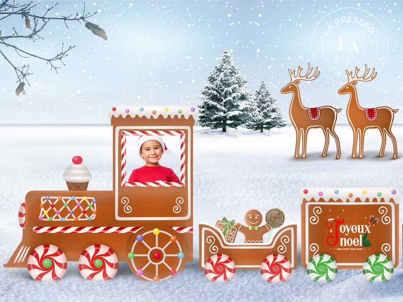 Gingerbread Christmas Train Cutout Set Locomotive Reindeer - Etsy