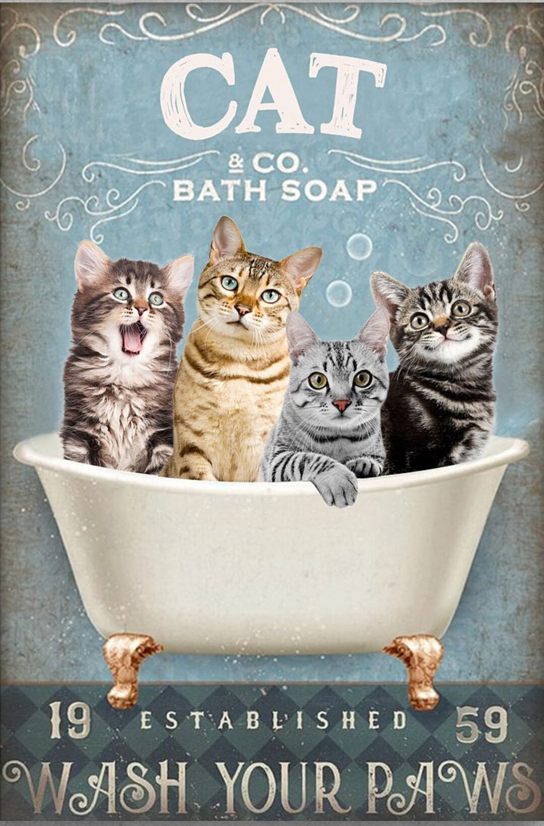 Cats Bath Soap Established Wash Your Paws Poster, Cute Cat Bath Soap ...