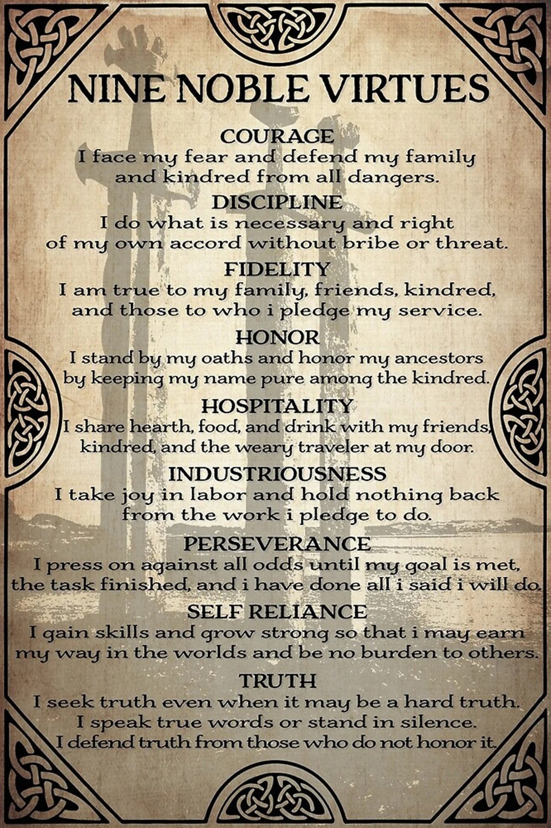 Viking Nine Noble Virtues Poster No Frame 12x17 Inches - Etsy
