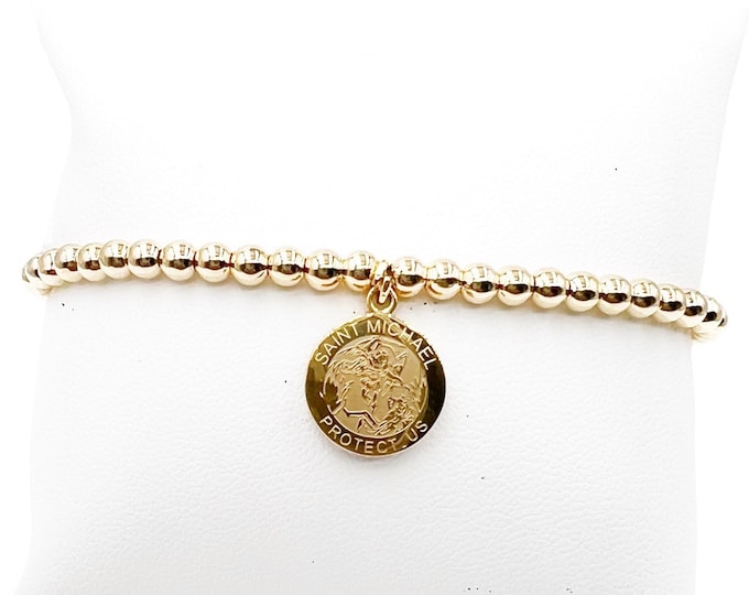 Saint Michael Archangel 18K Gold Plated Beads Bracelet, Religious ...
