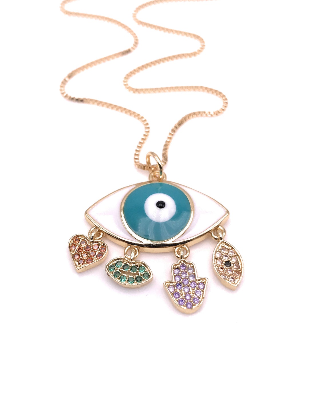 Protection Evil Eye Necklace, Enamel Evil Eye Pendant, Gold Evil Eye Pendant, Protection Jewelry ...