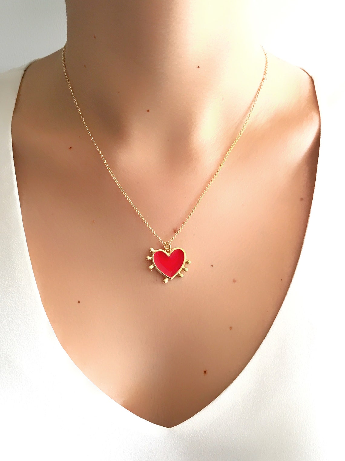 Red Heart Enamel Pendant Necklace Lovely Necklace Jewelry | Etsy