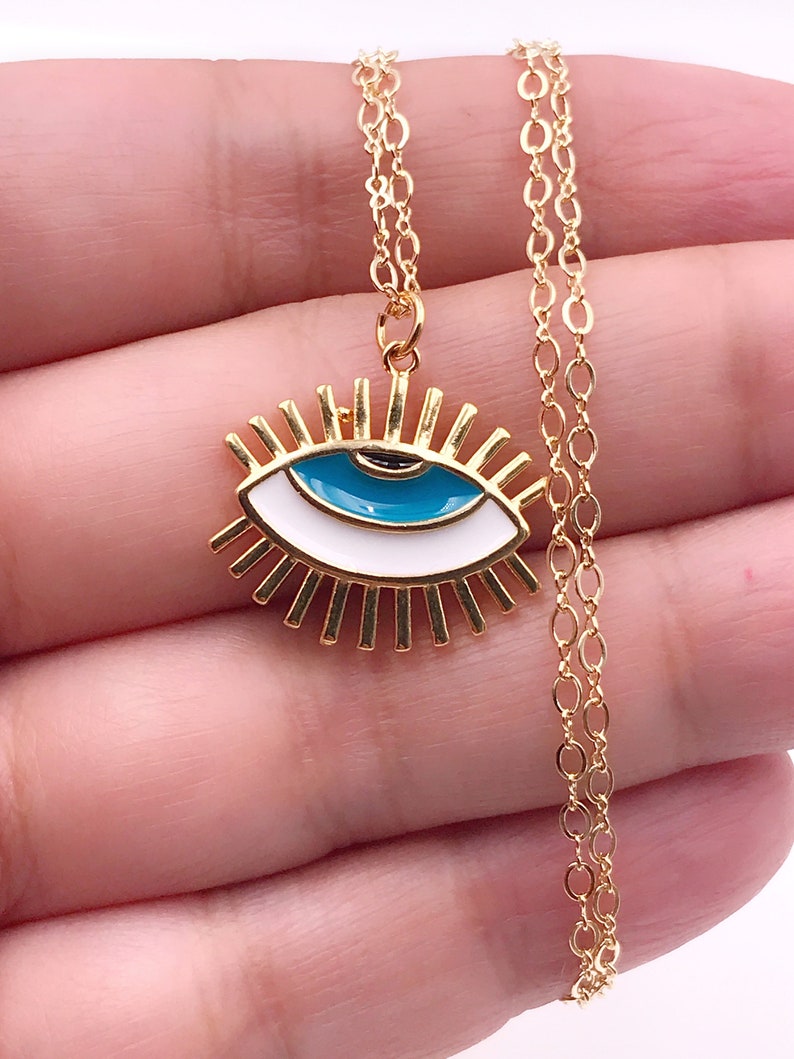Evil Eye Protection Necklace Enamel Evil Eye Pendant Gold | Etsy