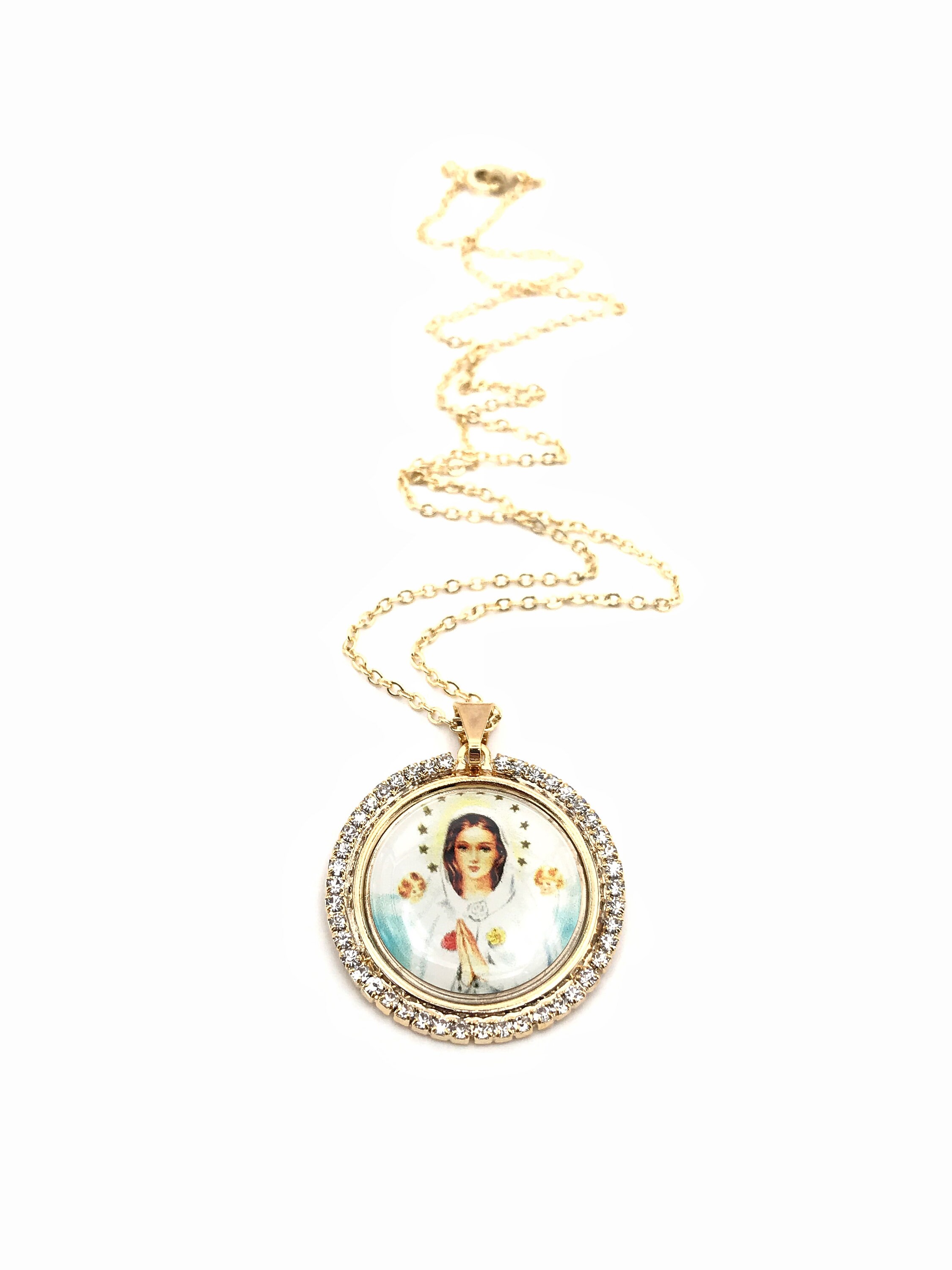 Mystic Rose Gold Medal, Virgin Mary Necklace, 18k Gold Pendant ...
