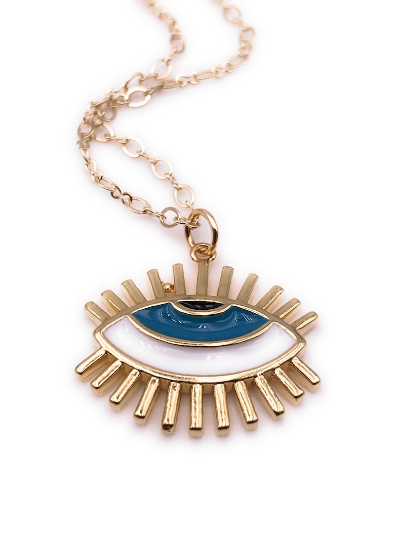 Evil Eye Protection Necklace Enamel Evil Eye Pendant Gold | Etsy