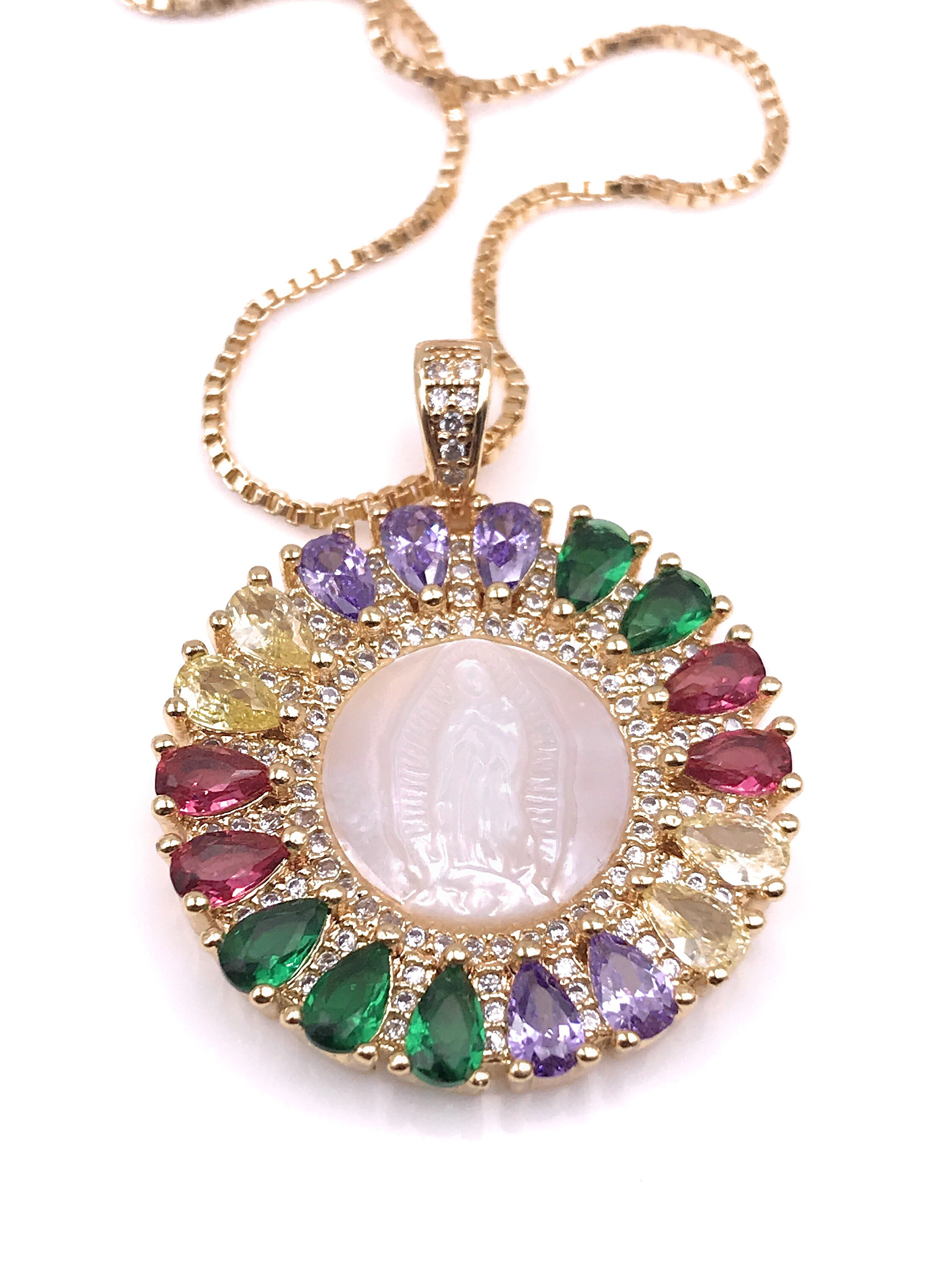 Guadalupe Medal With Colored Crystal Our Lady of Guadalupe | Etsy