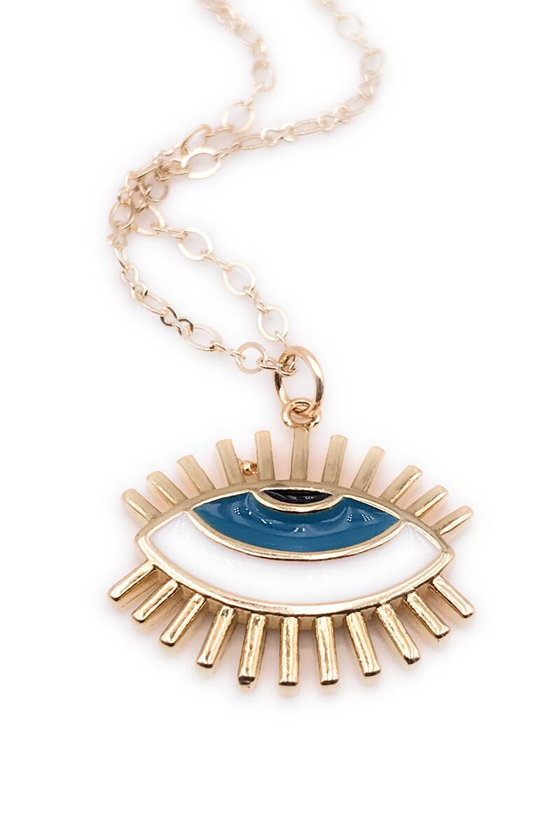 Evil Eye Protection Necklace Enamel Evil Eye Pendant Gold | Etsy