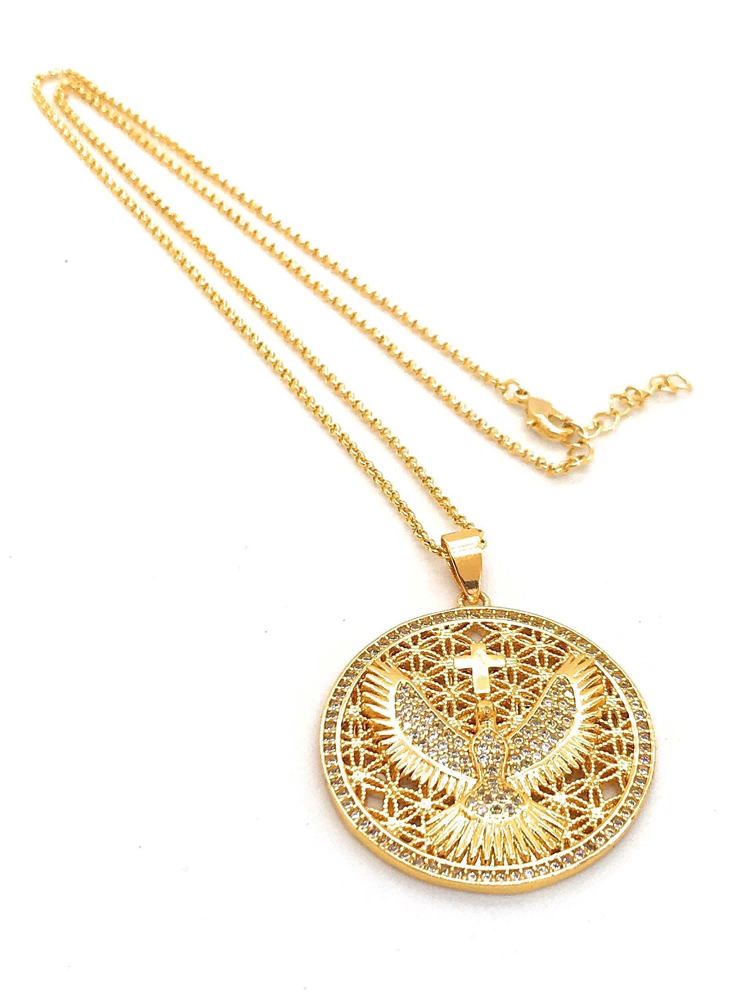 Gold Holy Spirit Big Pendant Necklace, Religious Jewelry, Holy Spirit ...