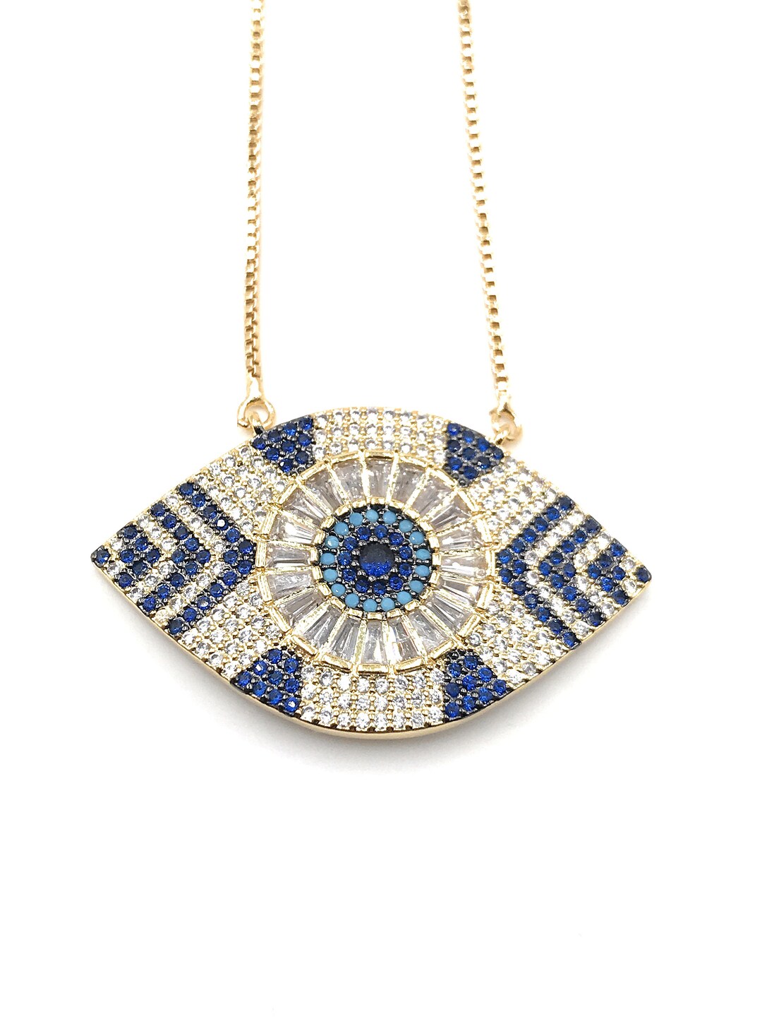 Evil Eye Pendant Necklace, Evil Eye Adjustable Sliding Chain, Cubic ...