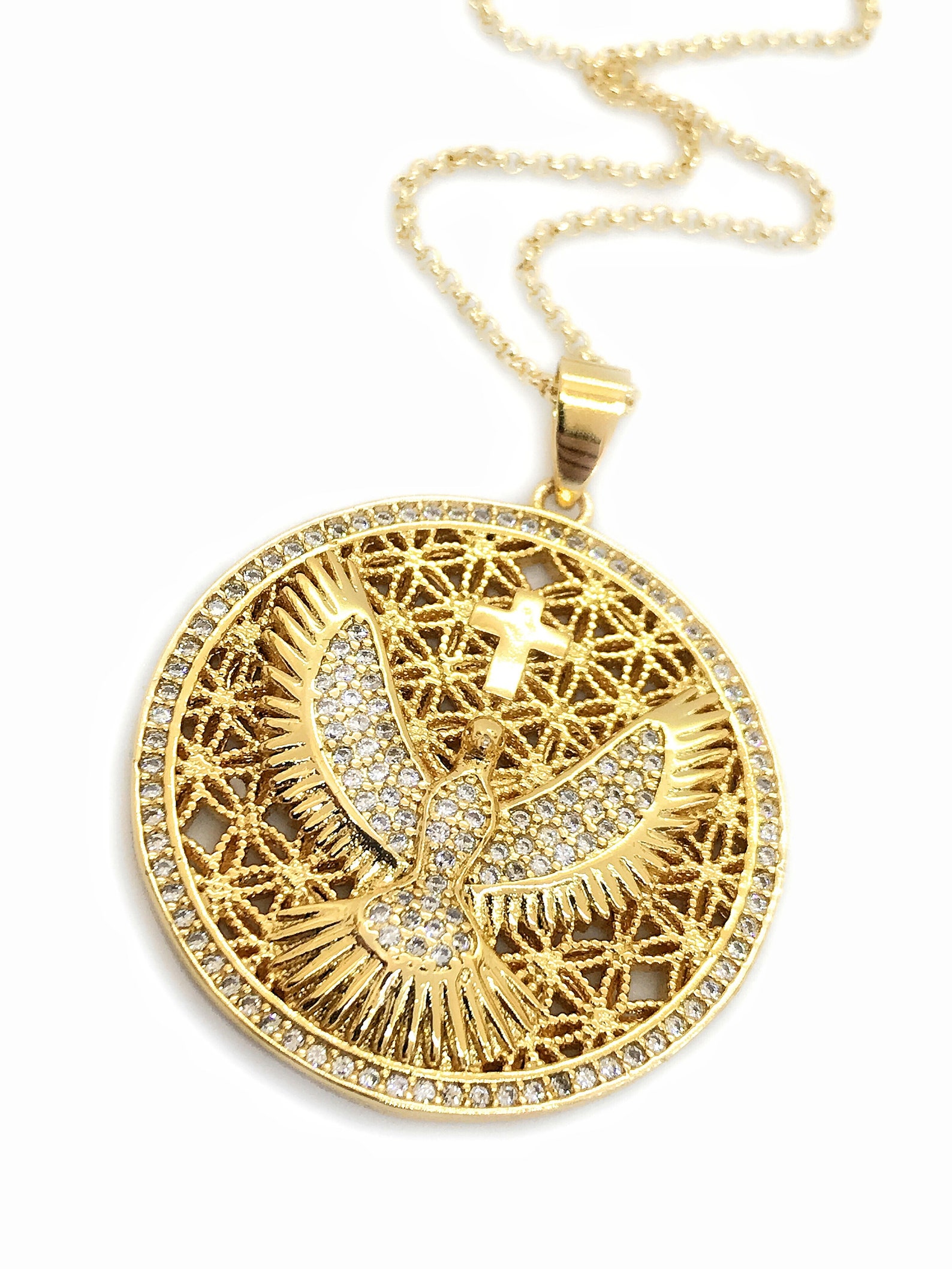 Gold Holy Spirit Big Pendant Necklace, Religious Jewelry, Holy Spirit ...
