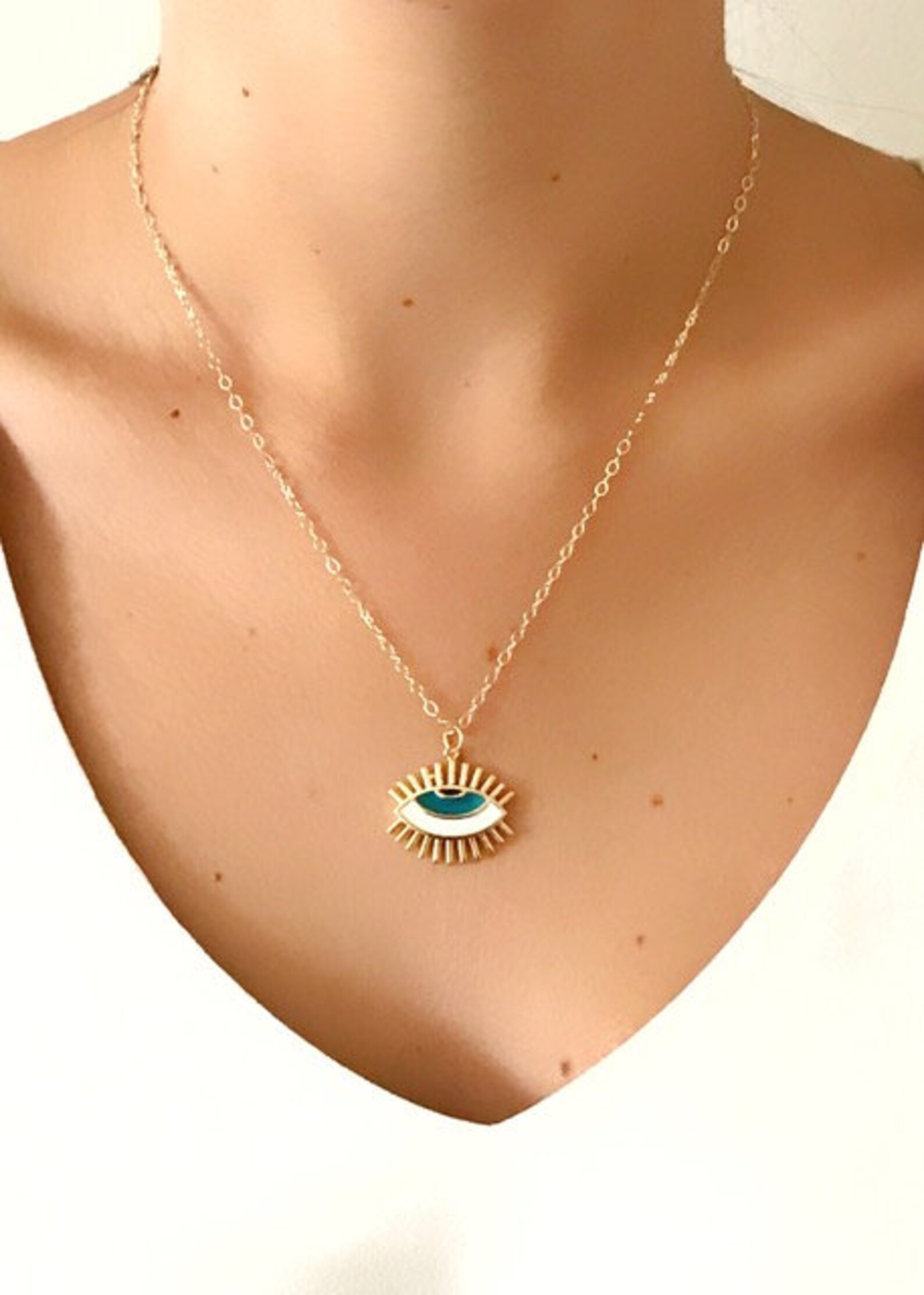 Evil Eye Protection Necklace Enamel Evil Eye Pendant Gold - Etsy