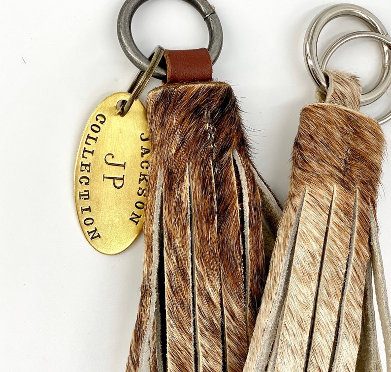 Leather Bag Tassel: Cowhide & Brass Tag, Jackson Place Collection - Etsy