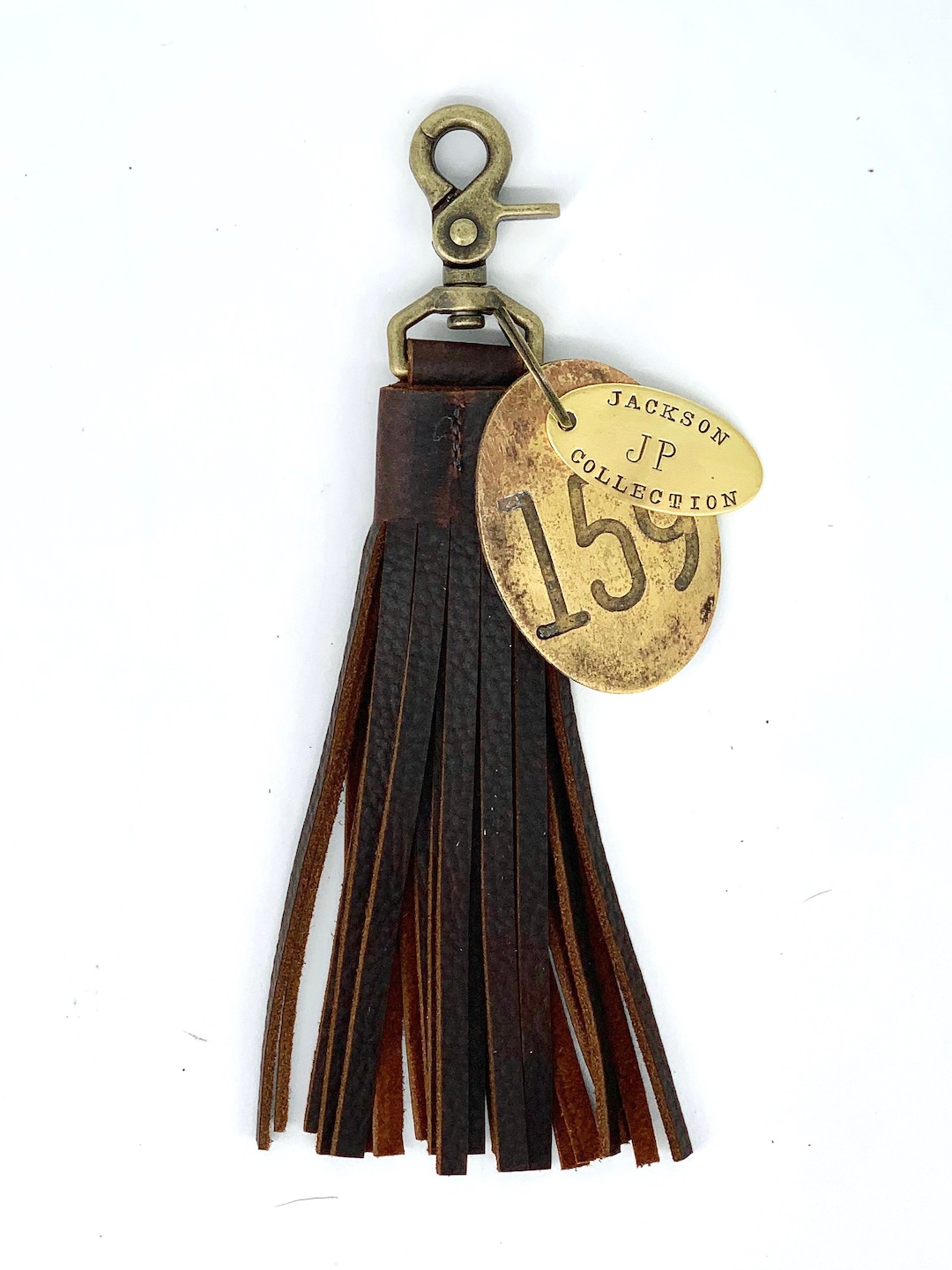 Leather Bag Tassel: Cowhide & Brass Tag, Jackson Place Collection - Etsy