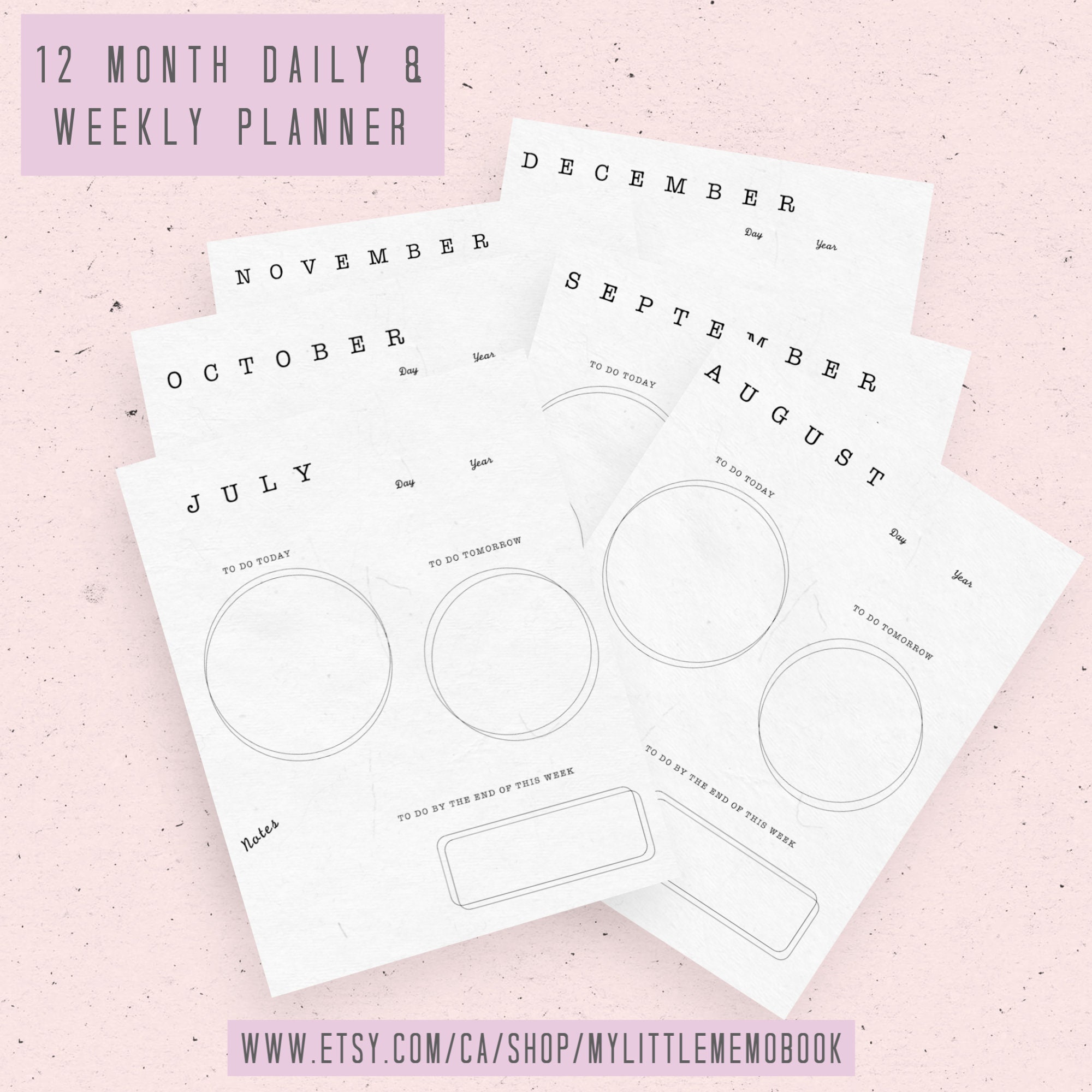 12 Month Day Planner Printable, Daily Schedule, to Do List, Instant ...