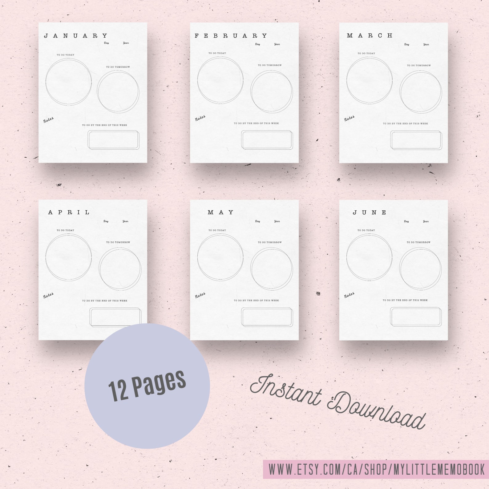 12 Month Day Planner Printable, Daily Schedule, to Do List, Instant ...