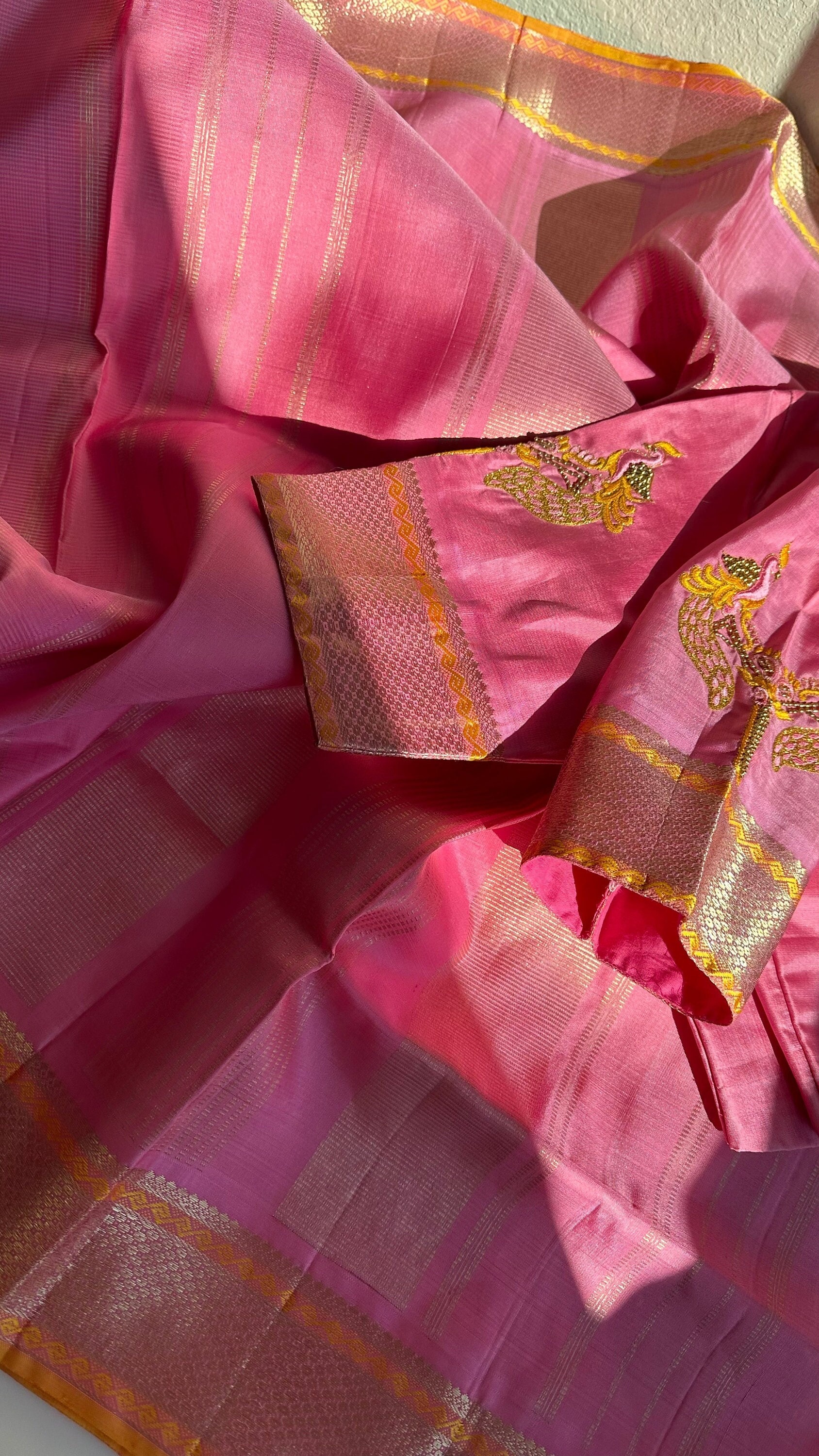 Pastel Pink Kanchi Pattu Saree Online Usa With Stitched Blouse - Etsy