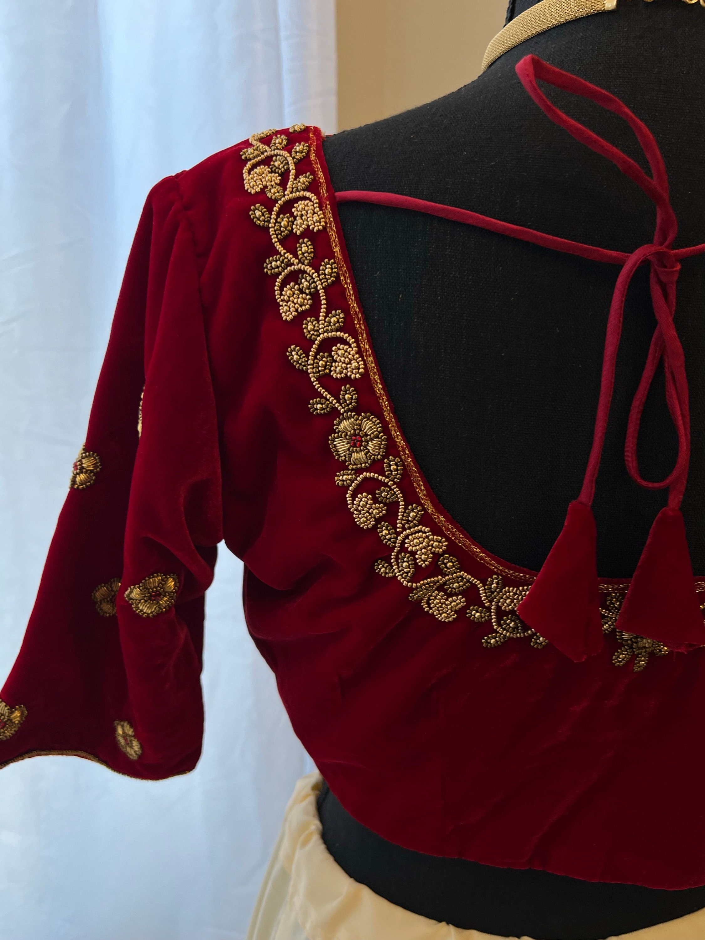 Red Velvet Blouses Hand Embroidered Readymade Blouse Online Usa - Etsy