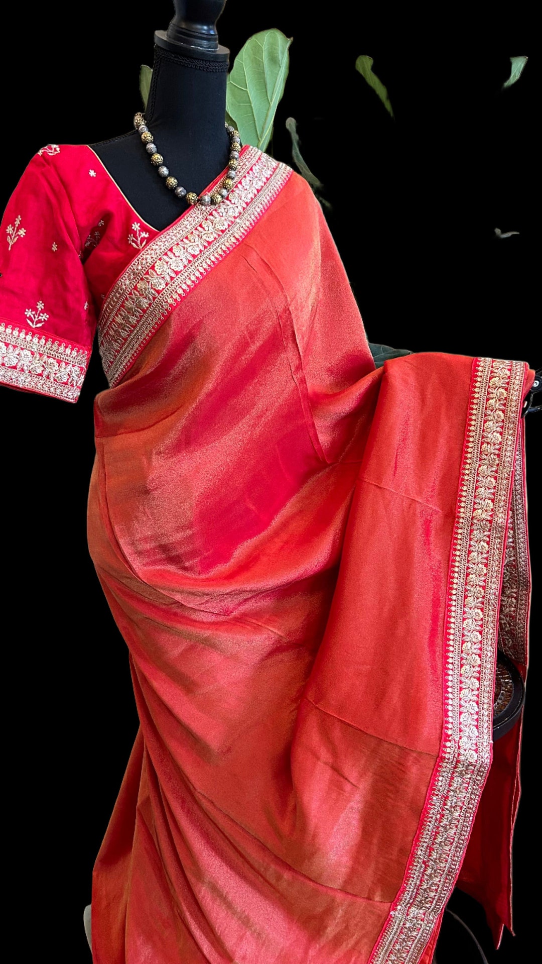 Red Tissue Organza Silk Saree With Blouse Online Shopping Usa - Etsy