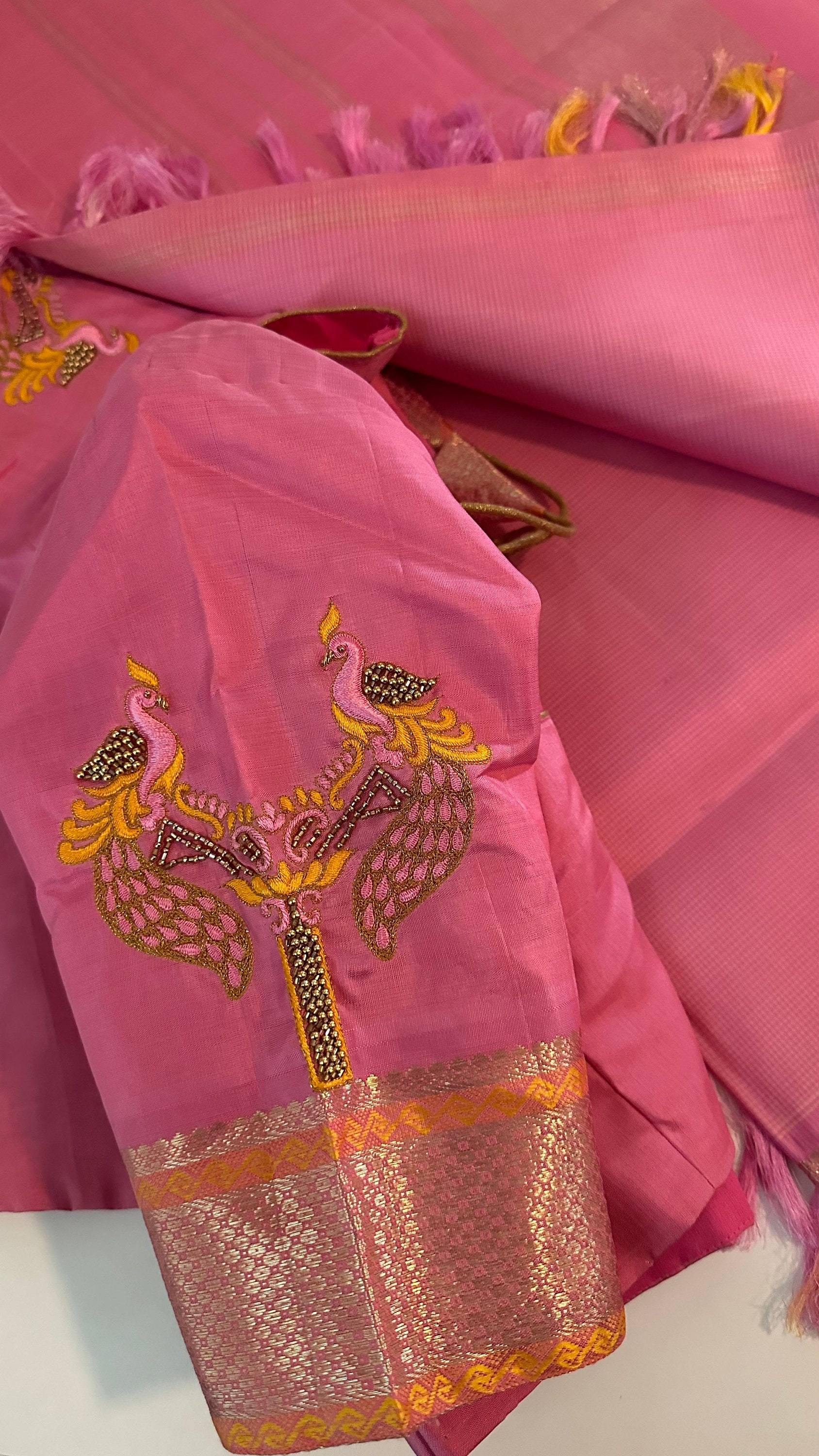 Pastel Pink Kanchi Pattu Saree Online Usa With Stitched Blouse - Etsy