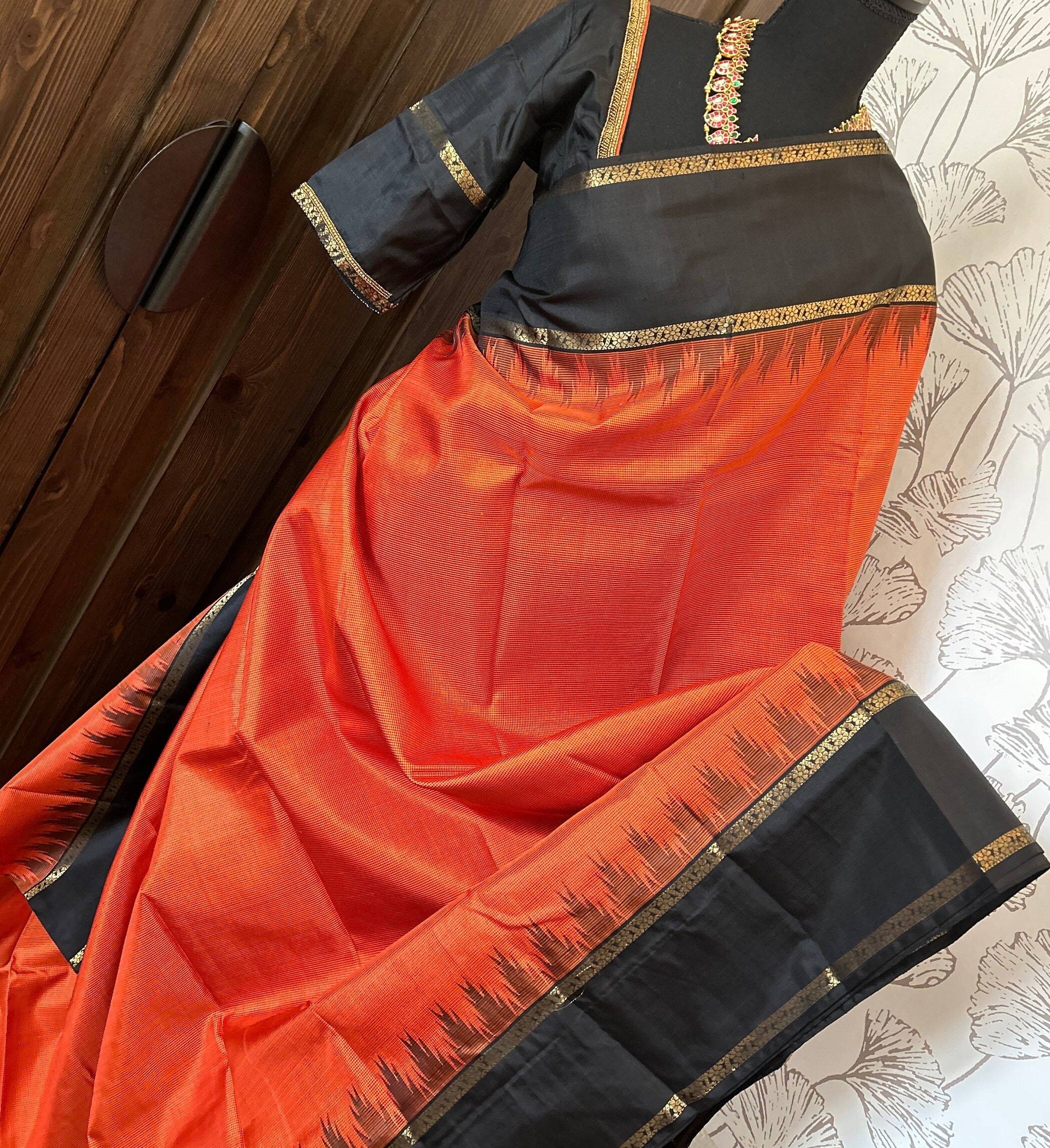 Orange Kanchi Pattu Saree Fine Weave Bridal Pure Zari With Embroidered ...