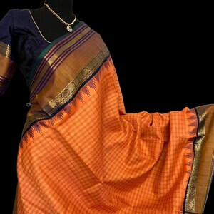 Orange Kanchi Pattu Saree Handwoven Kai Korvai Silk Saree With Ven ...