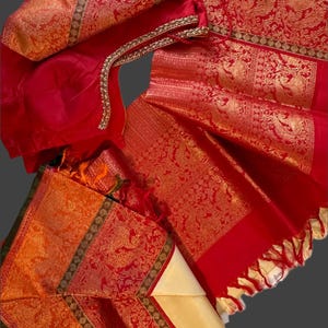 Ven Pattu Saree White Cream and Red Pure Zari Kanjivaram Silk Saree ...