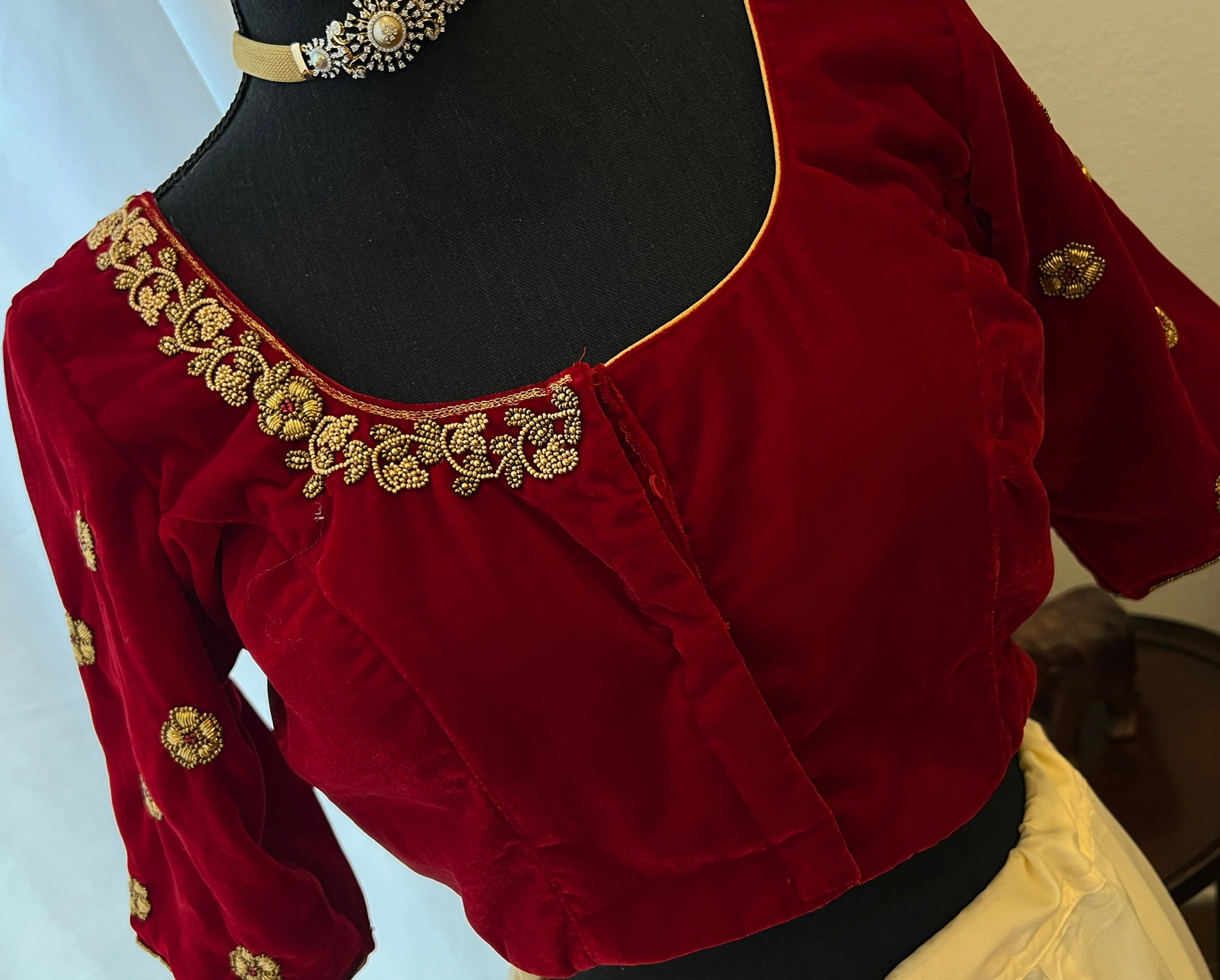 Red Velvet Blouses Hand Embroidered Readymade Blouse Online Usa - Etsy