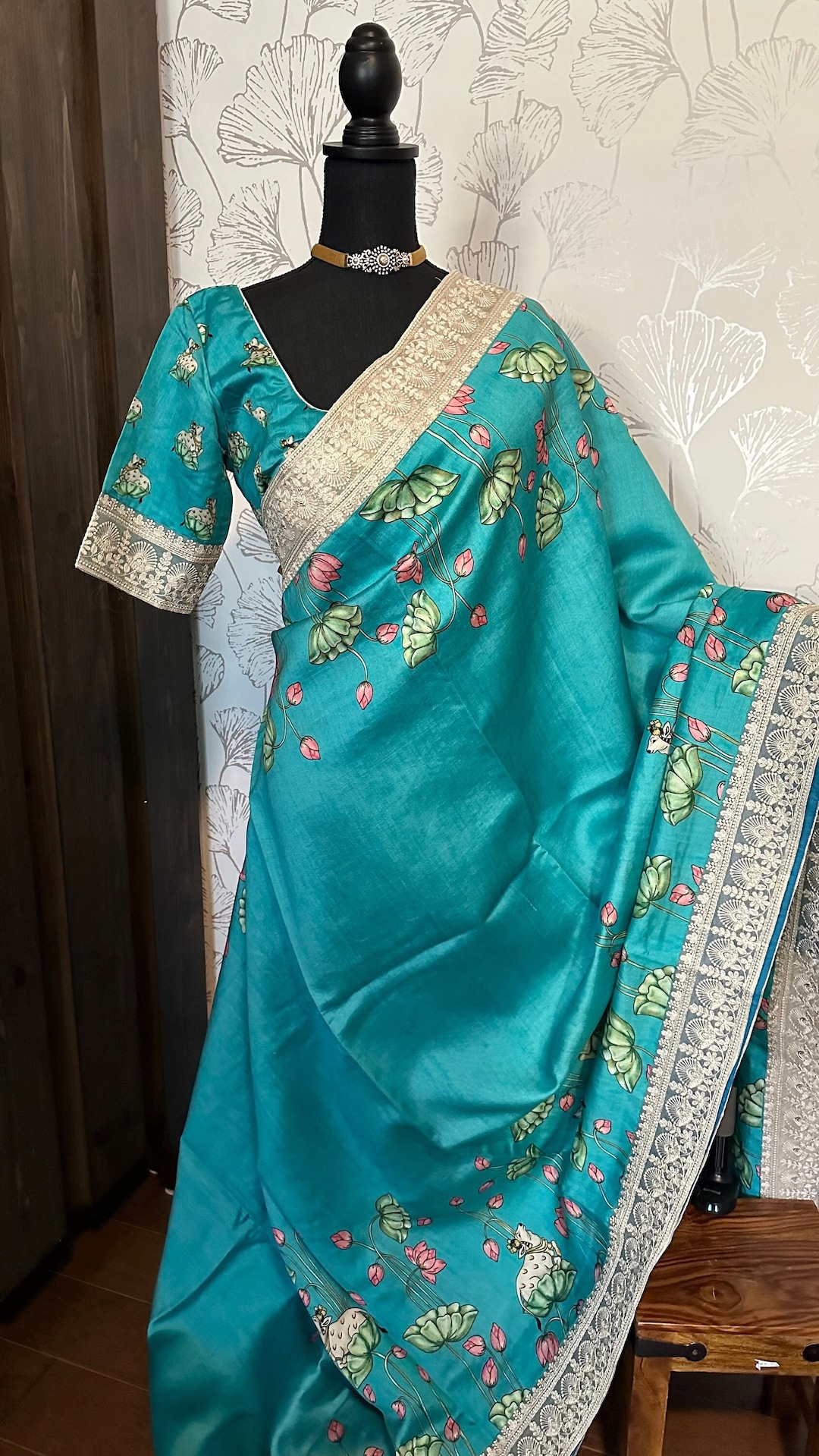 Tussar Teal Blue Silk Saree Pichwai Pallu Online and Hand - Etsy