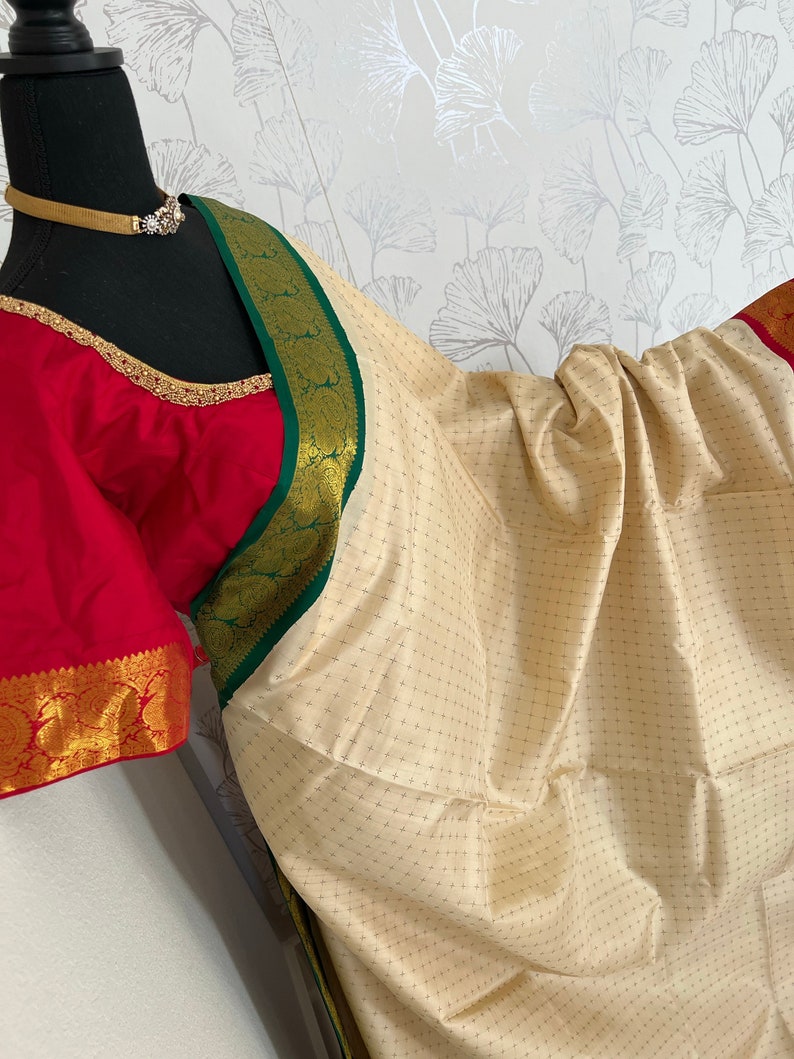 Ven Pattu Saree Red and Green Ganga Jamuna Border With Two - Etsy