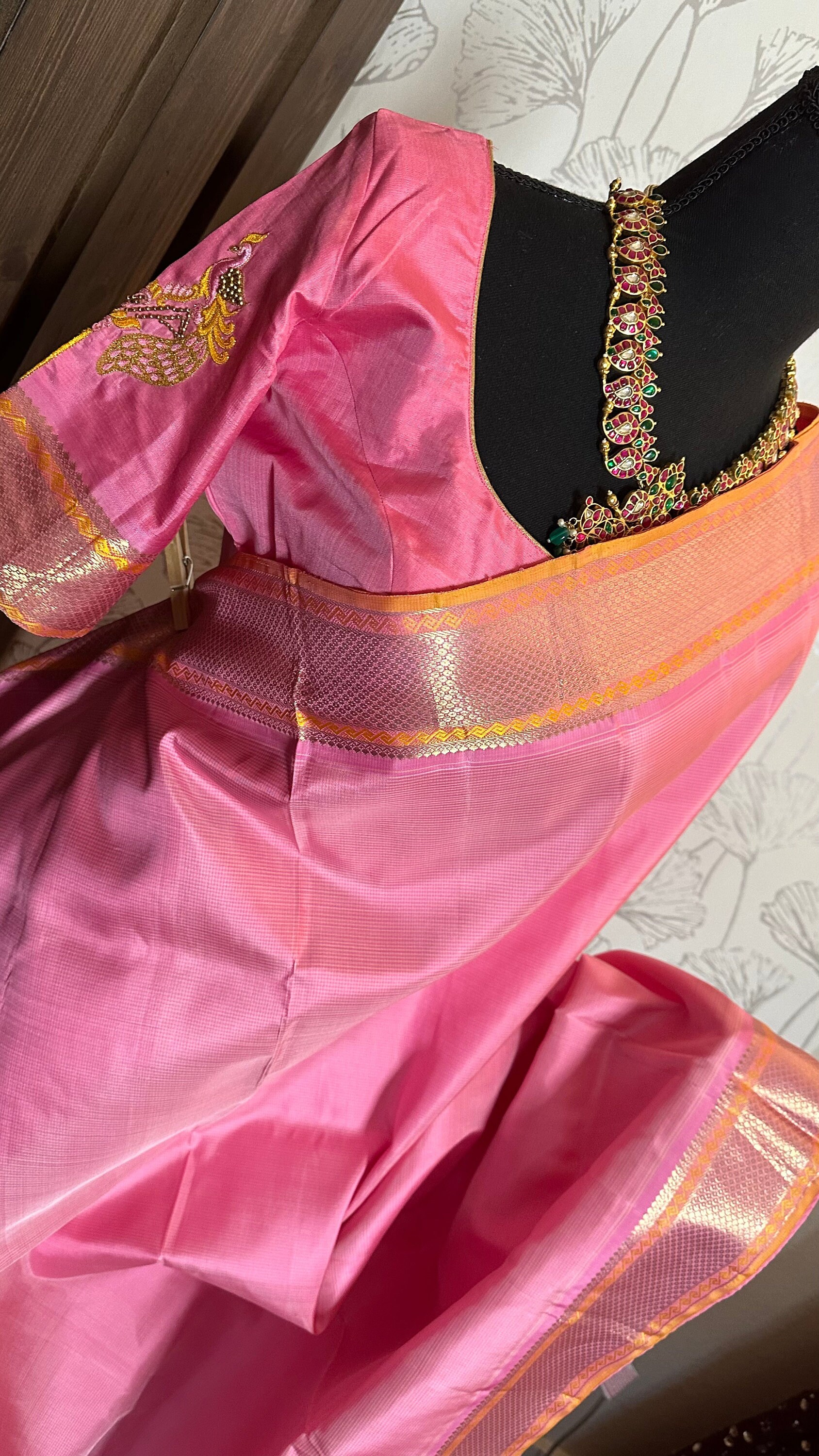 Pastel Pink Kanchi Pattu Saree Online Usa With Stitched Blouse - Etsy