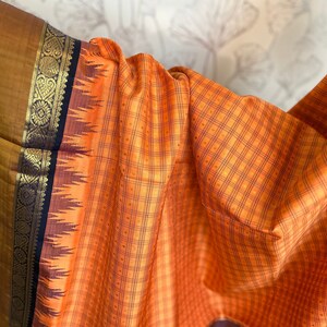 Orange Kanchi Pattu Saree Handwoven Kai Korvai Silk Saree With - Etsy