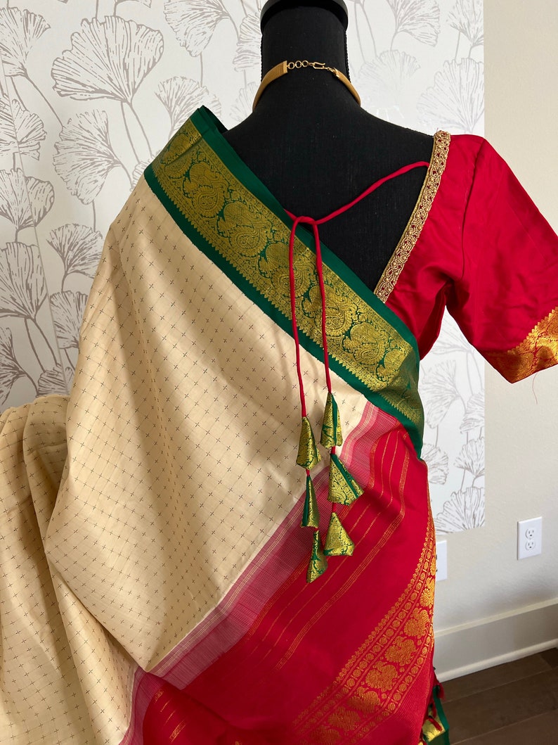 Ven Pattu Saree Red and Green Ganga Jamuna Border With Two - Etsy