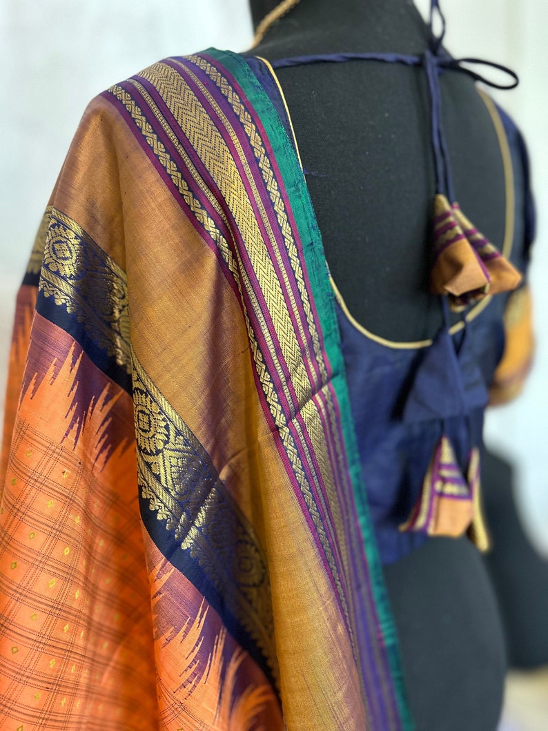 Orange Kanchi Pattu Saree Handwoven Kai Korvai Silk Saree With - Etsy