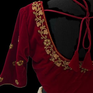 Red Velvet Blouses Hand Embroidered Readymade Blouse Online Usa - Etsy