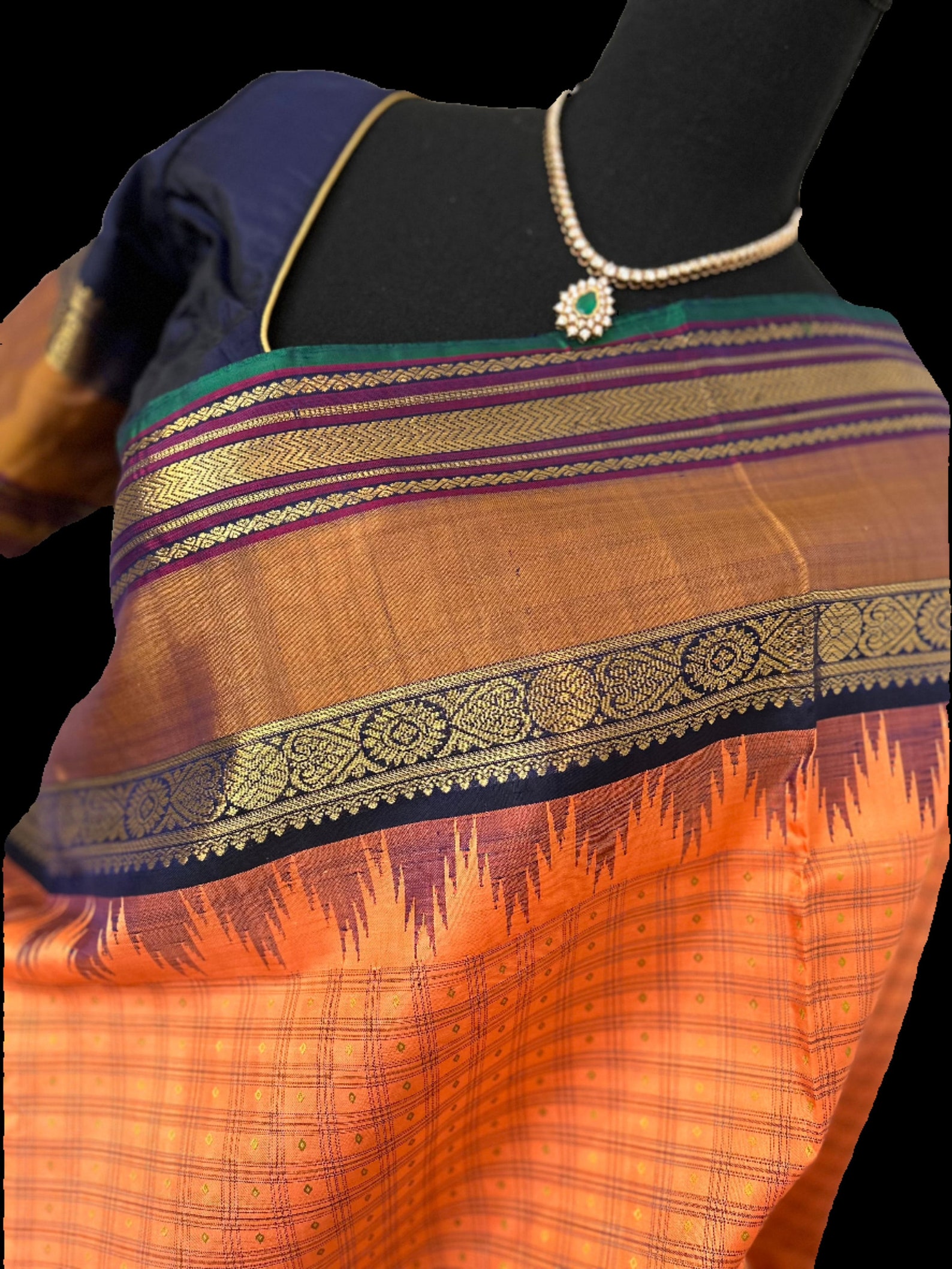 Orange Kanchi Pattu Saree Handwoven Kai Korvai Silk Saree With Ven ...