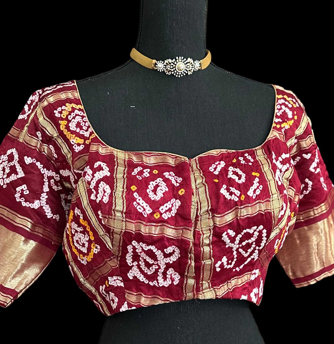 Handmade Bandhani Silk Blouse, Maroon & Gold Indian Bridal Top - Etsy